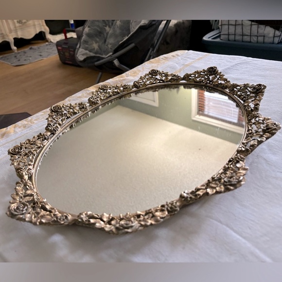 Bath | Vintage Matson Goldormol Midcentury Vanity Oval Roseleaf Mirror Dresser Tray | Poshmark